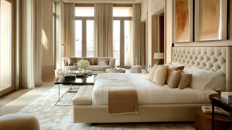 Luxurious Tufted Bed Bedroom Design Stock Photo - Image of interior ...