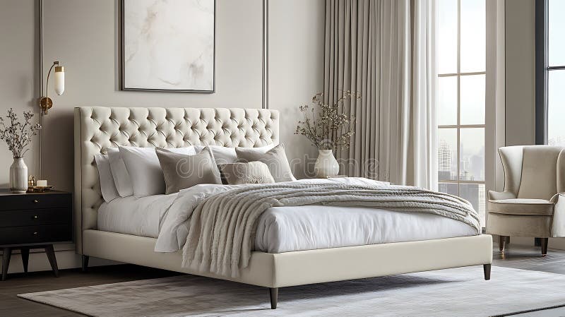 Luxurious Tufted Bed Bedroom Design Stock Image - Image of stylish ...