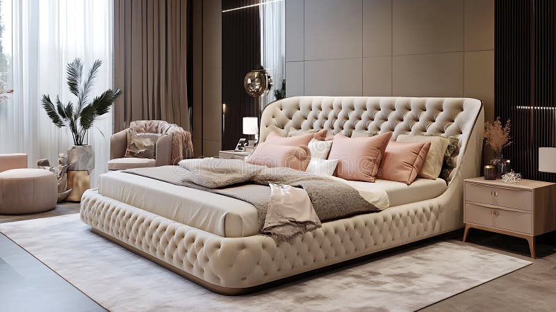 Luxurious Tufted Bed Bedroom Design Stock Image - Image of comfort, highend: 372544507