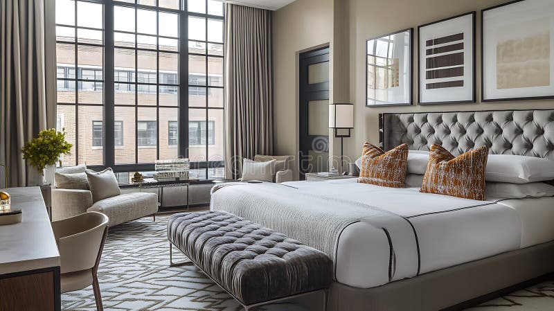 Luxurious Tufted Bed Bedroom Design Stock Photo - Image of geometric ...