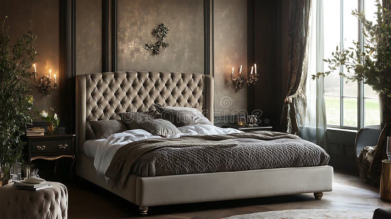 Luxurious Tufted Bed Bedroom Design Stock Image - Image of bedroom ...