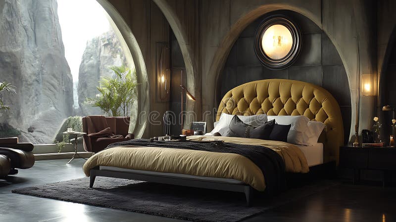 Luxurious Tufted Bed Bedroom Design Stock Image - Image of interior ...