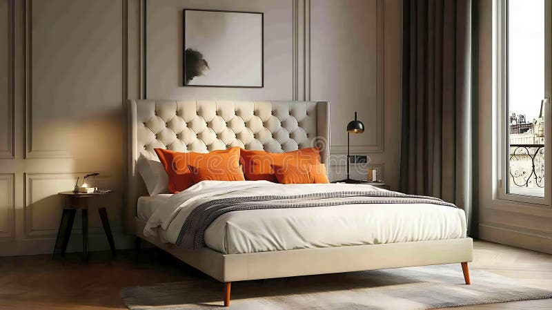Luxurious Tufted Bed Bedroom Design Stock Photo - Image of cozy, sleek ...