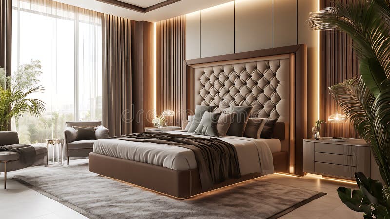 Luxurious Tufted Bed Bedroom Design Stock Photo - Image of furniture ...