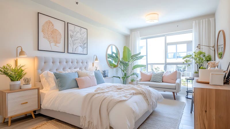 Luxurious Tufted Bed Bedroom Design Stock Image - Image of textured ...