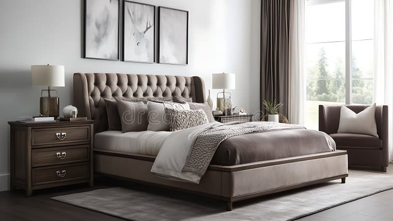 Luxurious Tufted Bed Bedroom Design Stock Photo - Image of contemporary ...