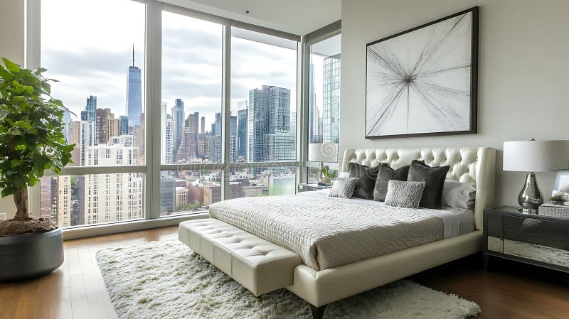 Luxurious Tufted Bed Bedroom Design Stock Photo - Image of ...