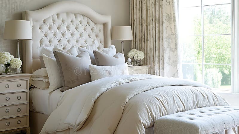 Luxurious Tufted Bed Bedroom Design Stock Photo - Image of decor ...