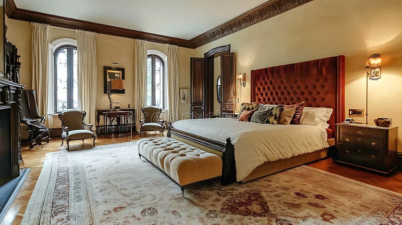 Luxurious Tufted Bed Bedroom Design Stock Photo - Image of cozy ...