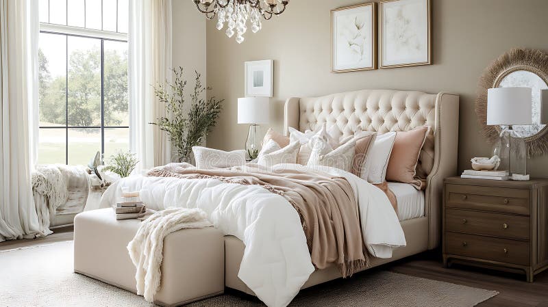 Luxurious Tufted Bed Bedroom Design Stock Image - Image of furniture ...