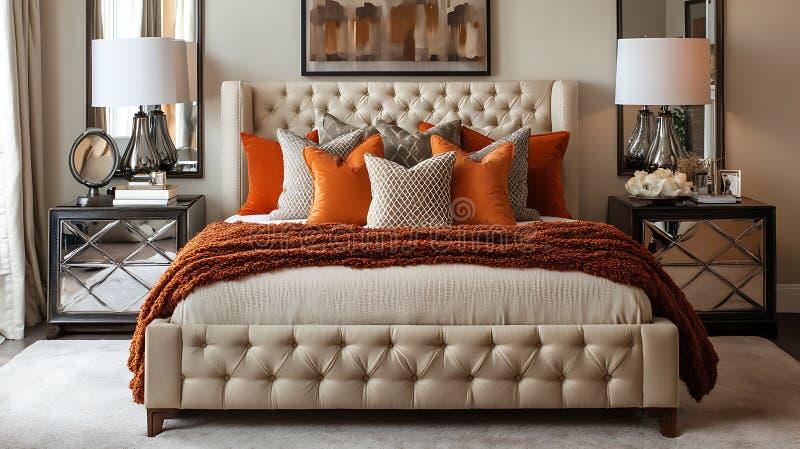 Luxurious Tufted Bed Bedroom Design Stock Image - Image of artistic ...