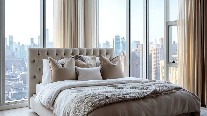 Luxurious Tufted Bed Bedroom Design Stock Photo - Image of plush, sleek ...