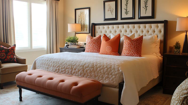 Luxurious Tufted Bed Bedroom Design Stock Photo - Image of ...