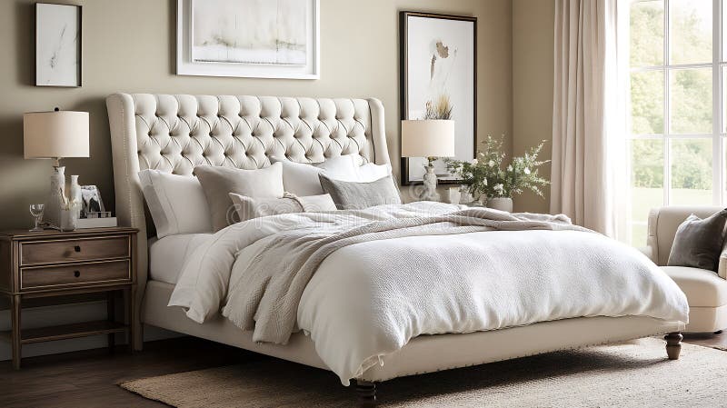 Luxurious Tufted Bed Bedroom Design Stock Photo - Image of apartment ...