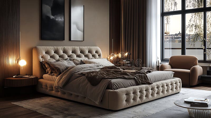 Luxurious Tufted Bed Bedroom Design Stock Photo - Image of interior ...