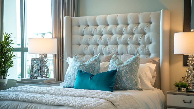 Luxurious Tufted Bed Bedroom Design Stock Image - Image of bedding ...