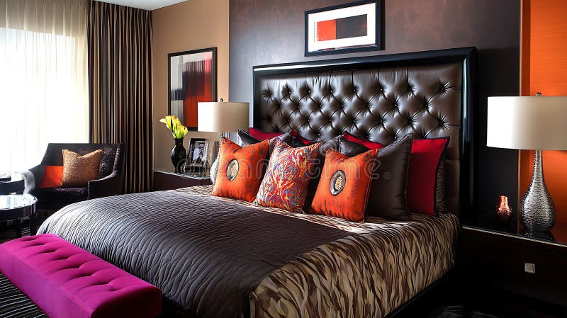 Luxurious Tufted Bed Bedroom Design Stock Image - Image of modern ...