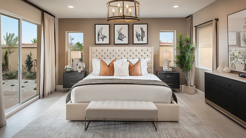 Luxurious Tufted Bed Bedroom Design Stock Photo - Image of stylish ...