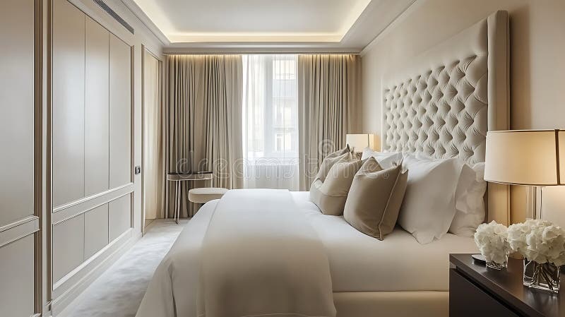 Luxurious Tufted Bed Bedroom Design Stock Photo - Image of bedding ...