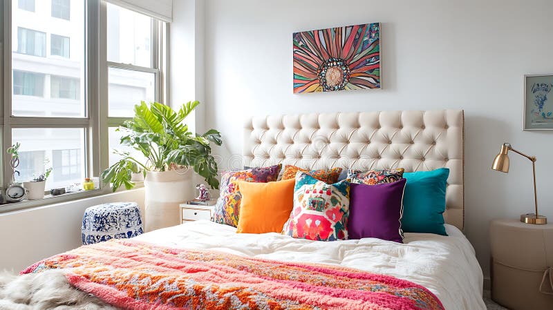 Luxurious Tufted Bed Bedroom Design Stock Image - Image of tones ...