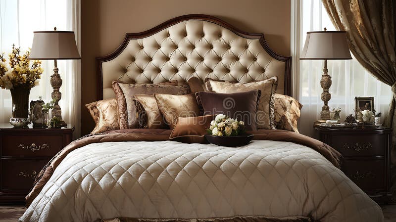 Luxurious Tufted Bed Bedroom Design Stock Photo - Image of artistic ...