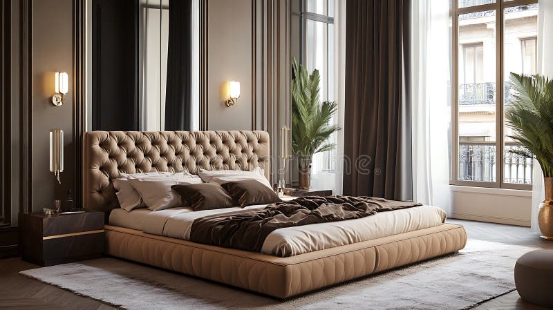 Luxurious Tufted Bed Bedroom Design Stock Photo - Image of ...