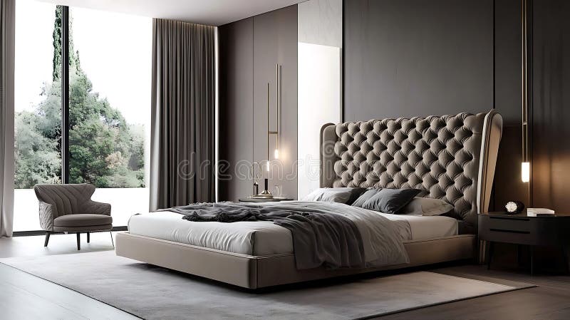 Luxurious Tufted Bed Bedroom Design Stock Photo - Image of modern ...