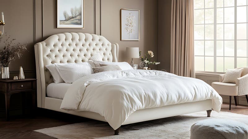 Luxurious Tufted Bed Bedroom Design Stock Photo - Image of minimalist ...