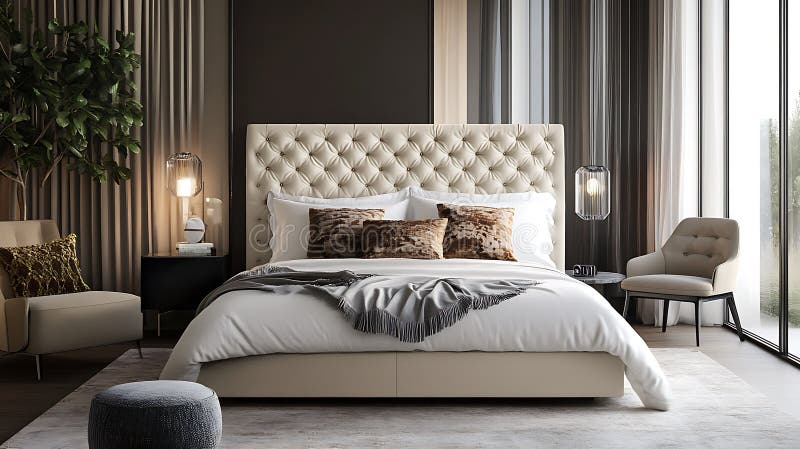 Luxurious Tufted Bed Bedroom Design Stock Image - Image of design ...