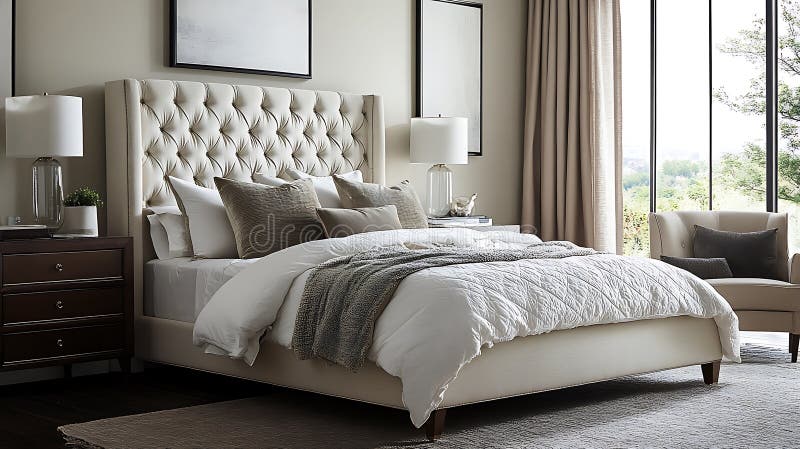 Luxurious Tufted Bed Bedroom Design Stock Photo - Image of chic, decor ...