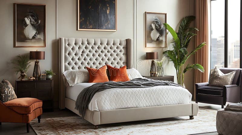 Luxurious Tufted Bed Bedroom Design Stock Image - Image of comfort ...