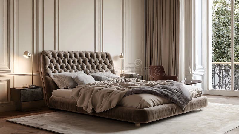 Luxurious Tufted Bed Bedroom Design Stock Photo - Image of minimalist ...