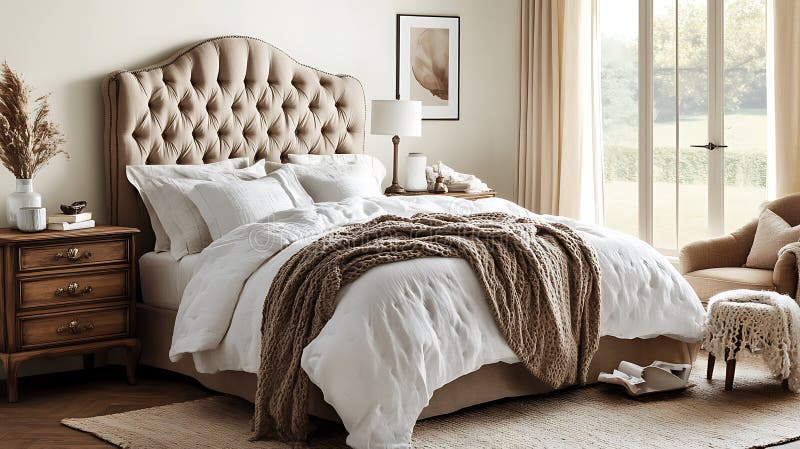 Luxurious Tufted Bed Bedroom Design Stock Photo - Image of elegant ...