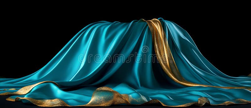 The Luxurious Turquoise Silk, Adorned with Golden Edges and Set Against ...