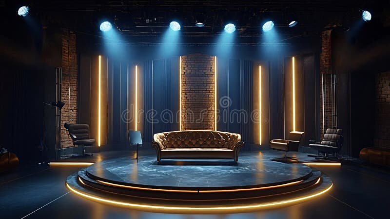 Luxurious Tv Talk Show Studio Set with Round Stage and Leather Sofa ...