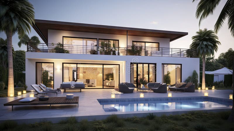 Luxurious Twilight Retreat: Serene Poolside Ambiance in a Modern Villa ... Luxurious Twilight Retreat: Serene Poolside Ambiance in a Modern Villa ...