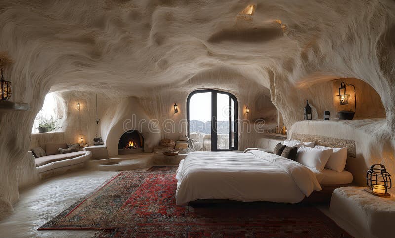 Luxurious Underground Cave Room with Natural Light and Warm Colors in ...