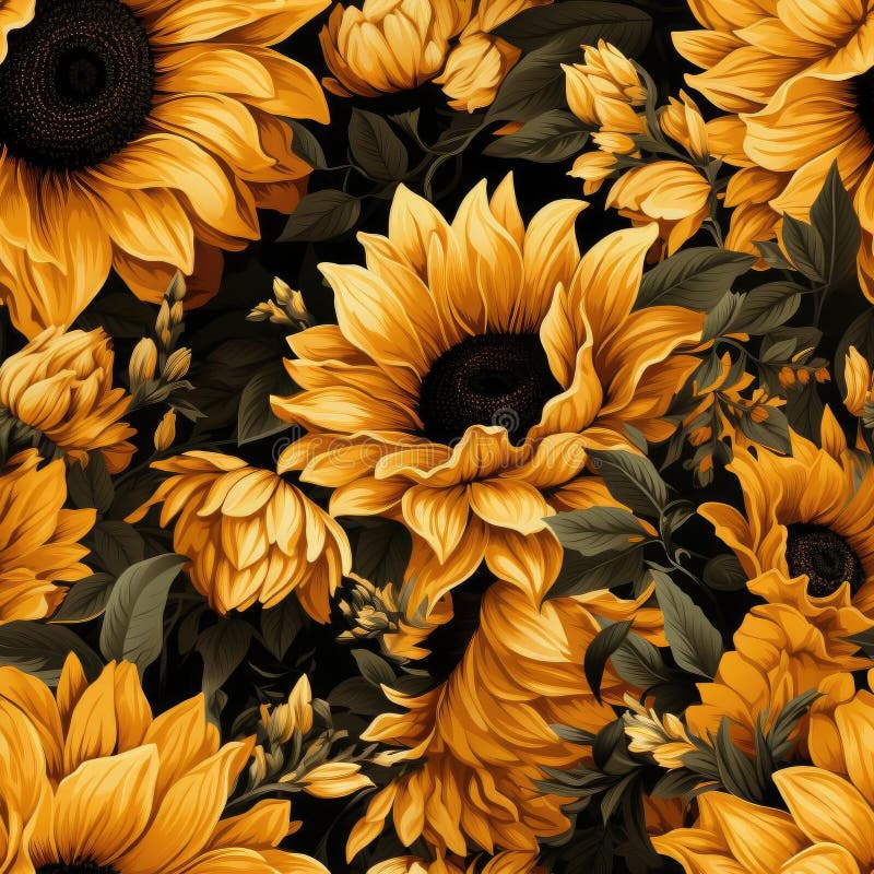 Luxurious and Vibrant Sunflower Illustrations on Contrasting ...