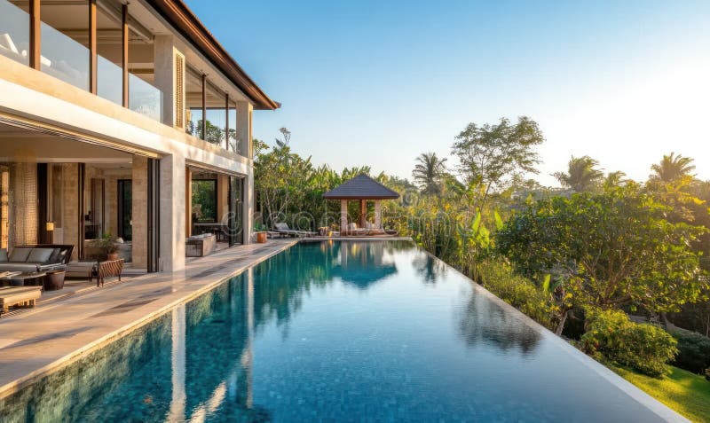 Luxurious Villa with Infinity Pool Surrounded by Greenery and a Clear ...