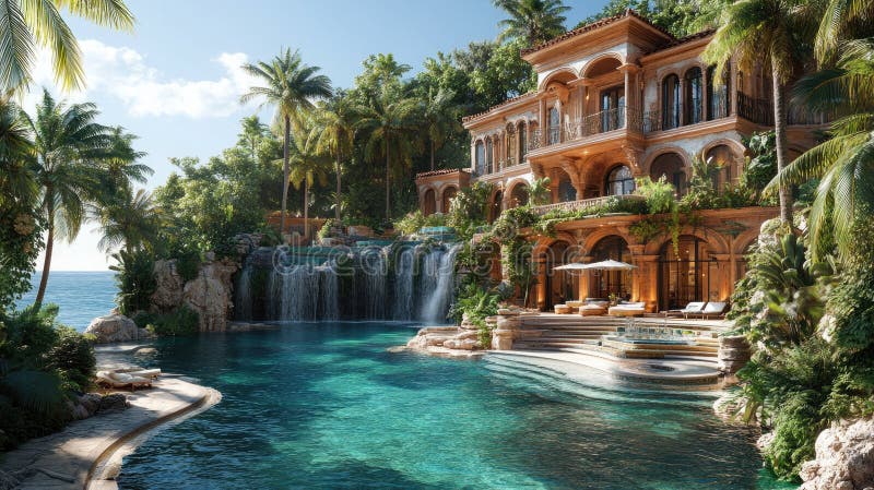 Luxurious Villa Overlooking the Ocean with Private Waterfall and ...