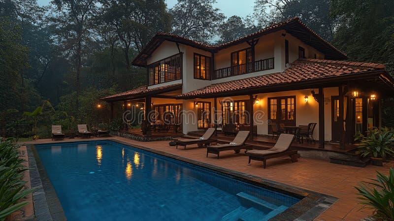 Luxurious Villa with Pool in a Lush Forest Stock Image - Image of ...