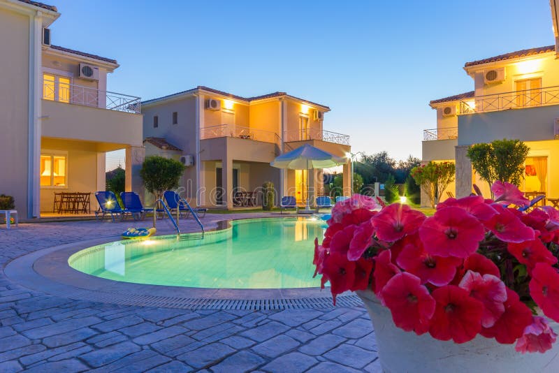 Luxurious villa with pool stock photo. Image of sunbed - 34838700