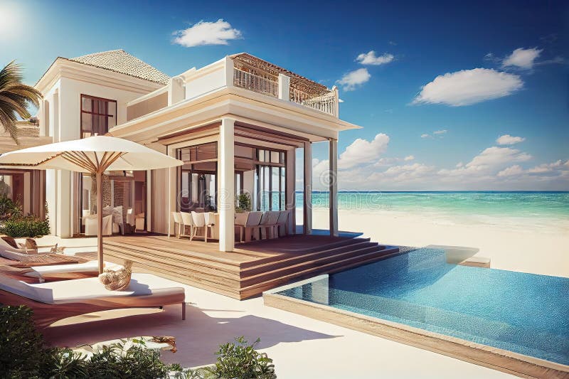 Luxurious Villa, with Private Pool and Deck, Overlooking Beach Stock ...