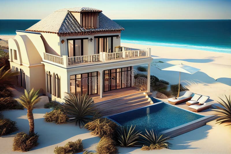 Luxurious Villa, with Private Pool and Deck, Overlooking Beach Stock ...