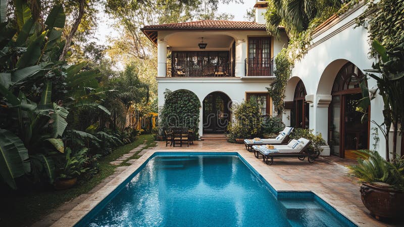 A Luxurious Villa with a Swimming Pool, Surrounded by Lush Greenery ...