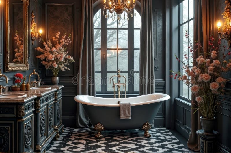Luxurious Vintage Bathroom with Freestanding Tub and Vintage Decor ...