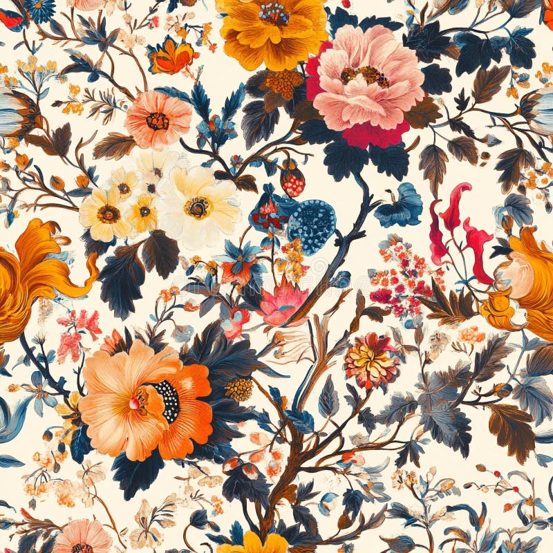Luxurious Vintage Floral Pattern Botanical Textile Design Seamless ...
