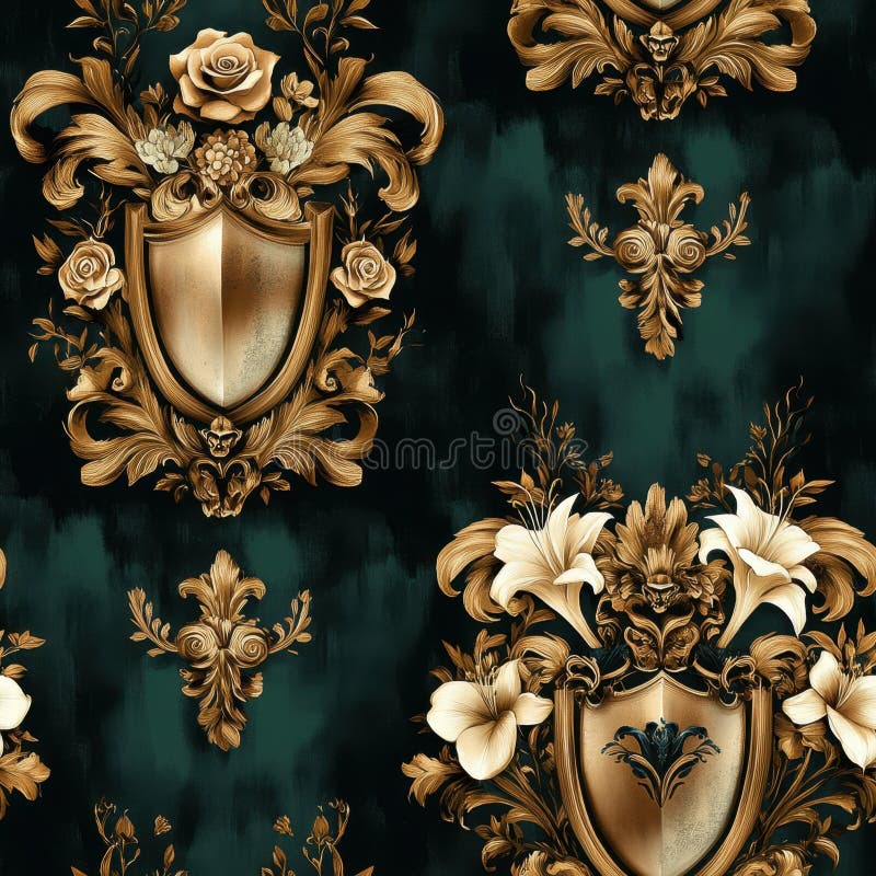 Luxurious Vintage Gold Floral Patterns on Dark Background Stock Image ...