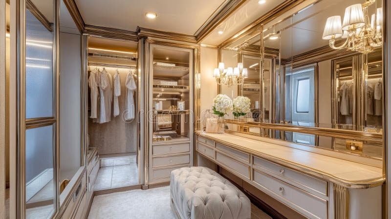 Luxurious Walk-in Closet with Dressing Table Stock Illustration ...