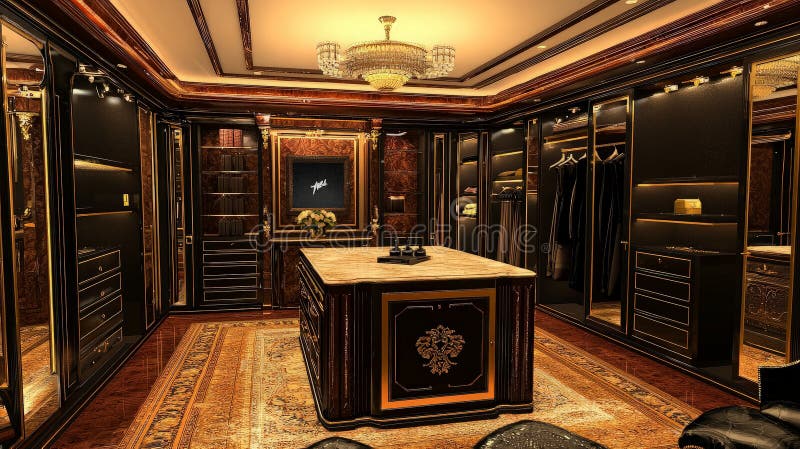 Luxurious Walk-in Closet Interior Design Stock Image - Image of ...